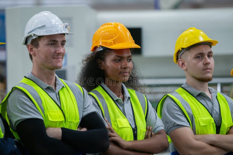 Team Engineering Worker Technician, Workshop Manufacturing, Teamwork in ...