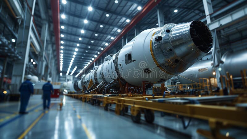 Team of Engineers Assembling Rocket Destined for Cosmos in Modern ...