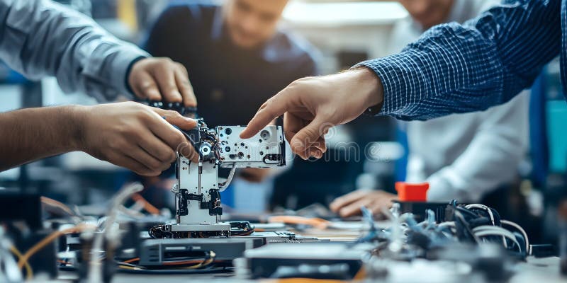 Engineers Working Collaboratively on Robotics Project in Advanced ...