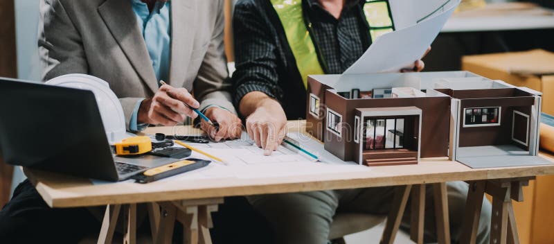 Team Engineers with Draft Plan of Building on Constructing Site ...