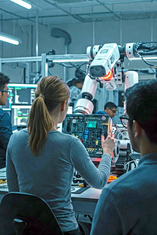Engineering Team Building a Robot - AI Stock Illustration ...