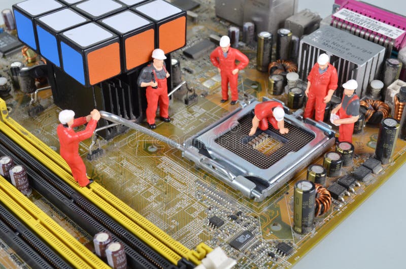 Team of Engineers Repairing Circuit Mother Board. Editorial Photography ...