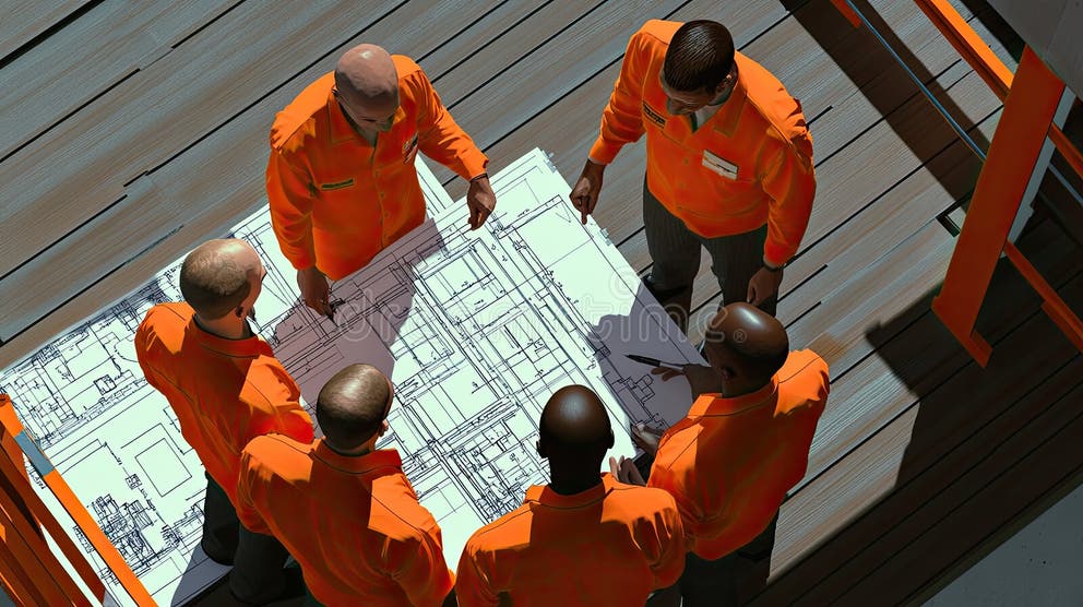 Team of Engineers Reviewing Blueprints. Teamwork, Construction, Planning Concept Stock ...