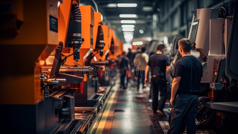 Team of Engineers Technicians and Workers Working on Production Plant ...