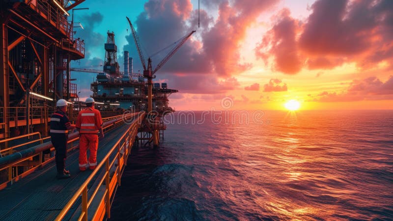 A Team of Engineers and Technicians Working Meticulously on an Offshore ...