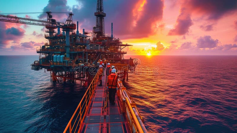 A Team of Engineers and Technicians Working Meticulously on an Offshore ...