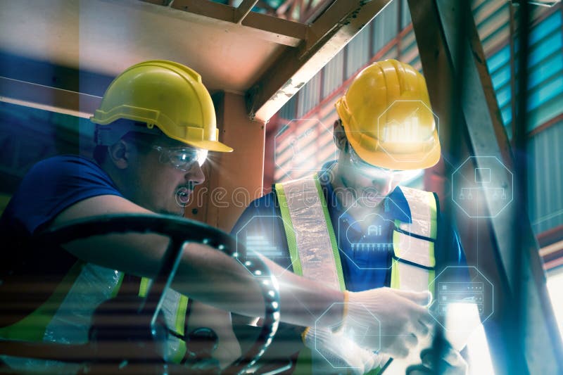 Team of Engineers Use Tablet with Visualize Screen of the Data ...