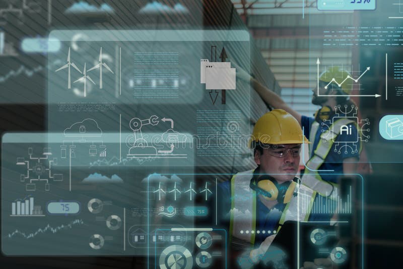 Team of Engineers Use Tablet with Visualize Screen of the Data ...