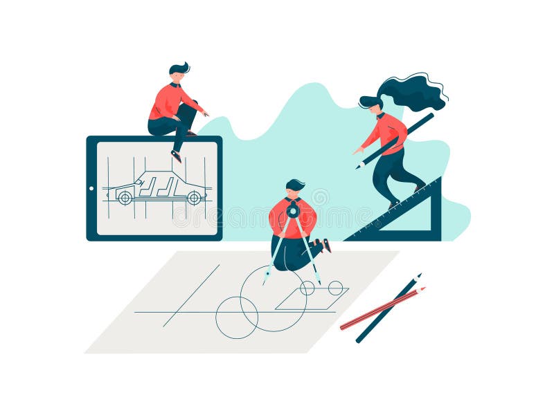 Team of Engineers Working at Project, Car Industry Engineering ...