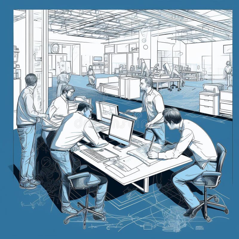 Engineering Collaboration in Modern Office Stock Illustration ...