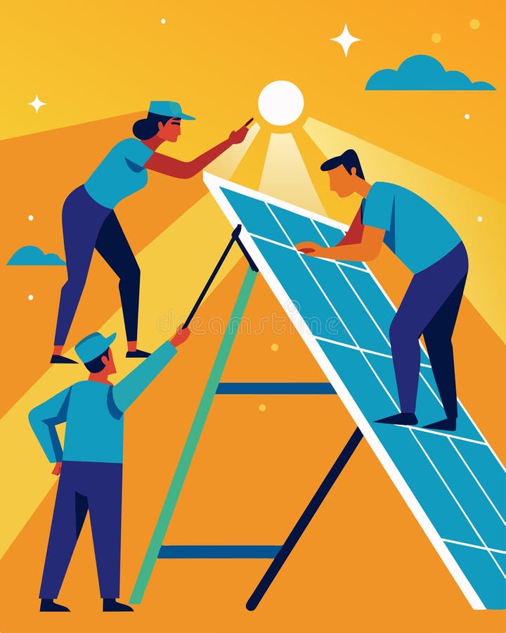 A Team of Experts Carefully Measuring and Adjusting the Angle of Solar ...