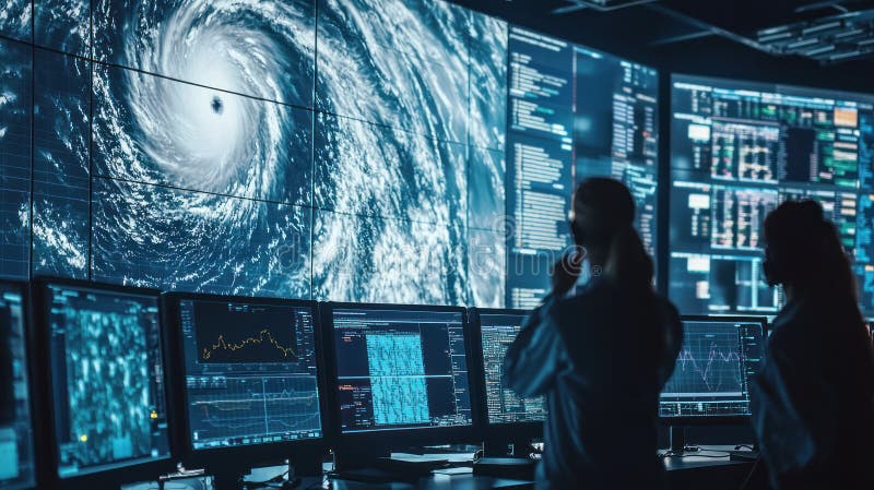 Team of Experts Monitors Hurricane on Multiple Screens in High Tech ...