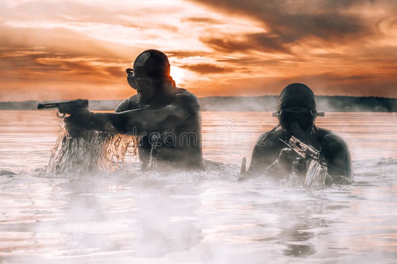 Team of Fighters of a Special Unit Move on Water To Complete the Task ...