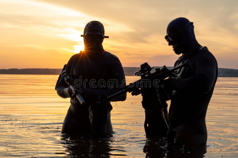 Team of Fighters of a Special Unit Move on Water To Complete the Task ...