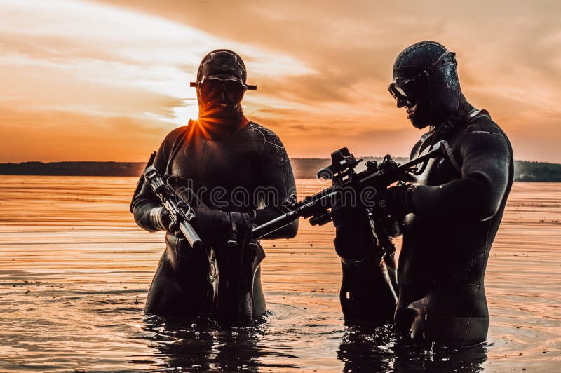 Team of Fighters of a Special Unit Move on Water To Complete the Task ...