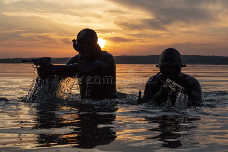 Team of Fighters of a Special Unit Move on Water To Complete the Task ...