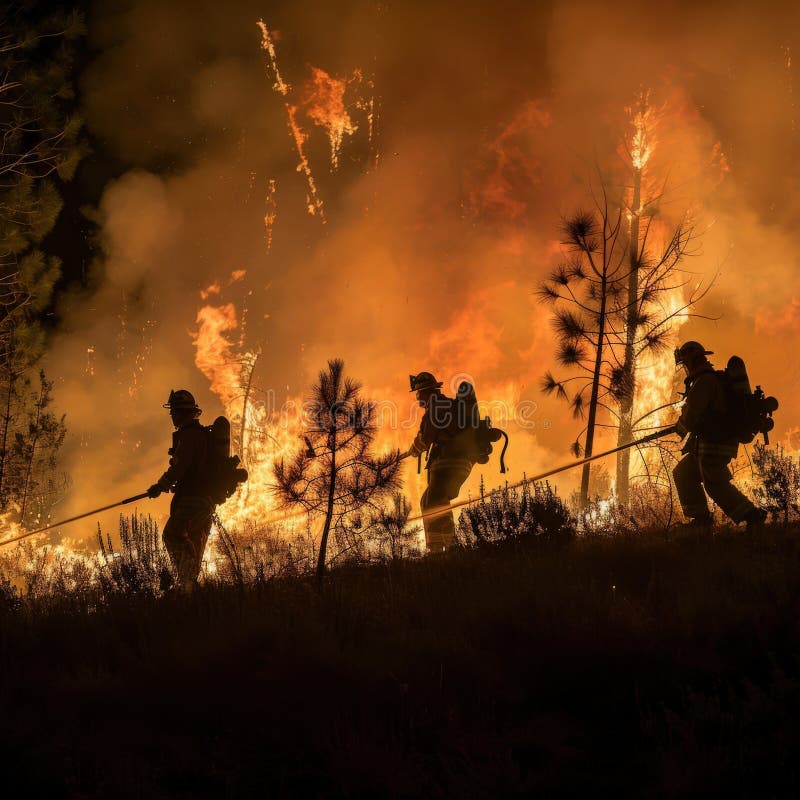 Team of Firefighters Extinguishing a Forest Fire Stock Image - Image of ...