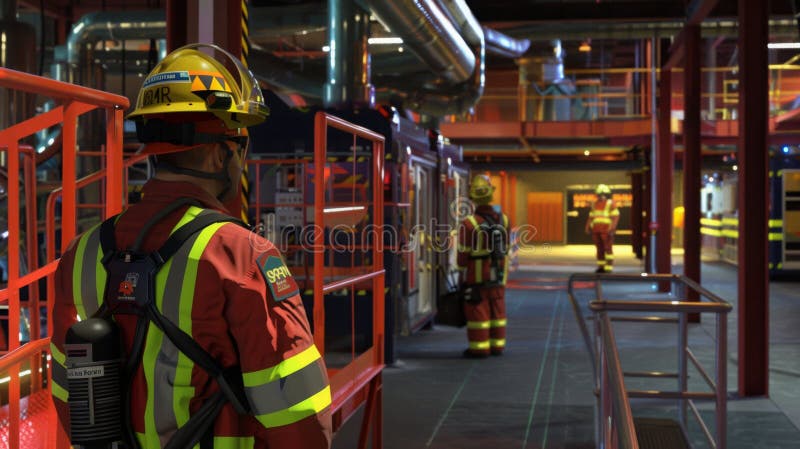 Firefighters Conducting a Safety Inspection in an Industrial Facility ...