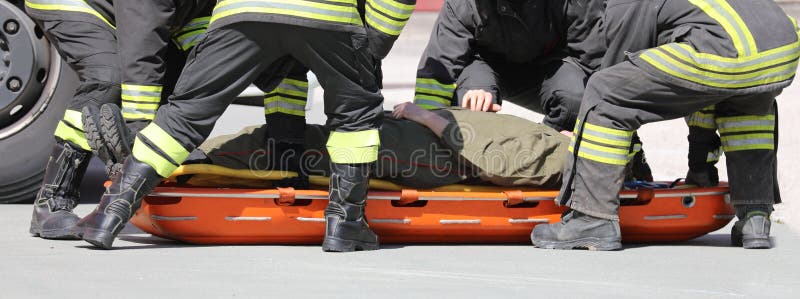 Team of Firefighters during the Rescue Stock Image - Image of emergency ...