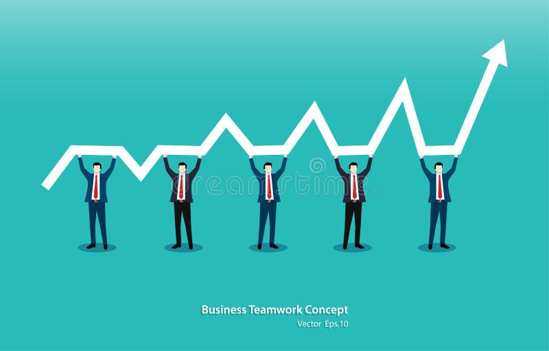 Team of Five People Standing and Holding Indicator of Growth Stock ...
