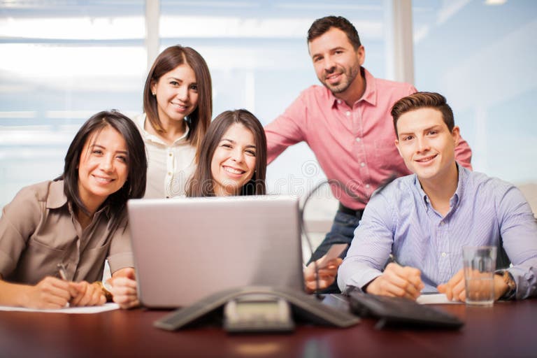 Team of Five People at Work Stock Photo - Image of meeting, working ...