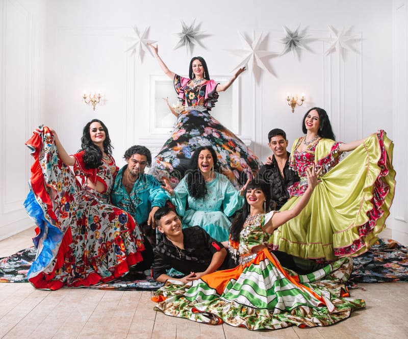 Team of Folk Gypsy Dance Posing in Front of the Camera Stock Image ...