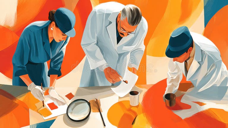 Forensic Experts Analyzing Evidence Samples in a Vibrant Crime Investigation Scene Stock Photo ...