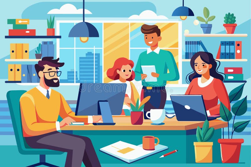 A Team of Four Colleagues Engages in Dynamic Collaboration while ...