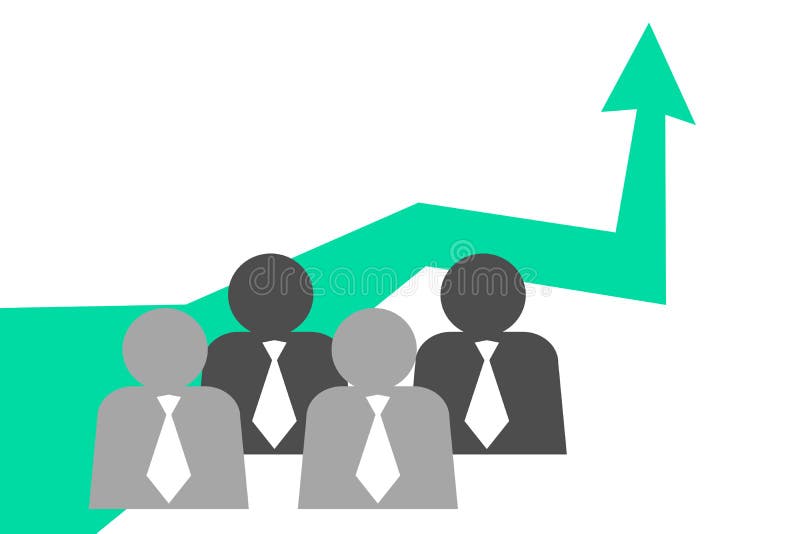 Team of Four People Standing and Green Arrow Up Stock Vector ...