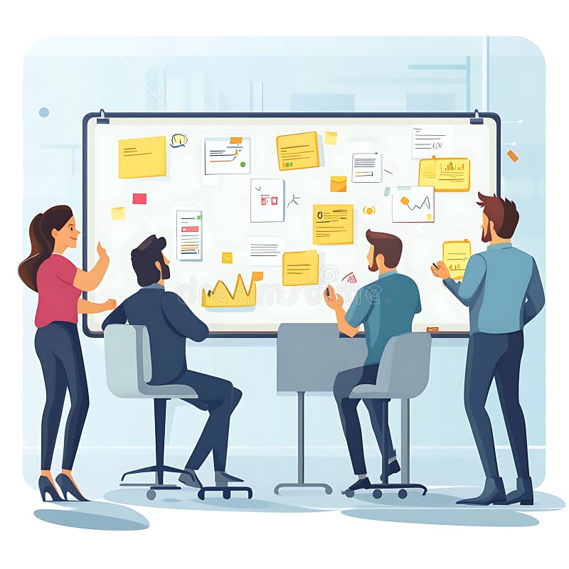 Business Team Brainstorming Ideas on Whiteboard with Sticky Notes Stock ...