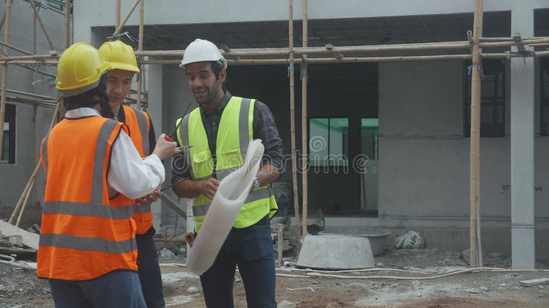 Team Group of Contractor and Architect with Foreman Explaining about ...