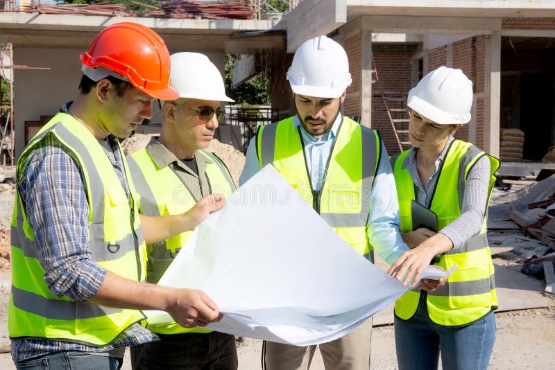Team Group of Contractor and Architect with Foreman Explaining about ...