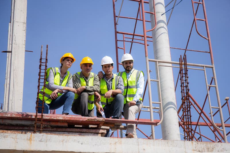 Team Group of Contractor and Architect with Foreman Explaining about ...