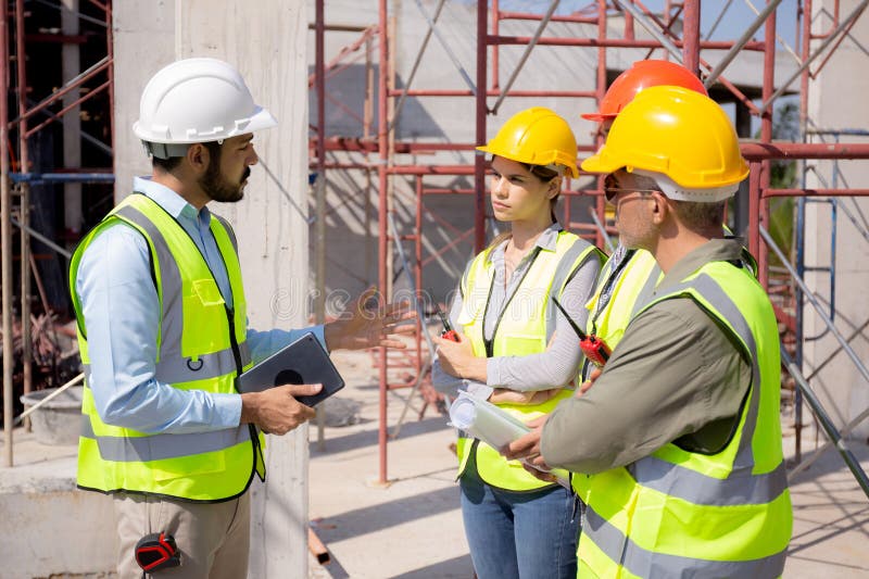 Team Group of Contractor and Architect with Foreman Explaining about Scheme Building Site for ...