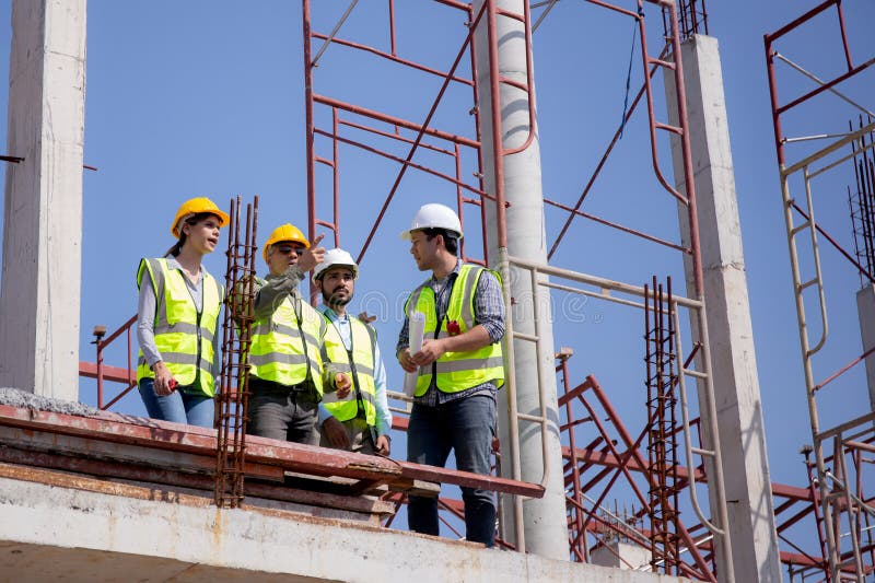 Team Group of Contractor and Architect with Foreman Explaining about ...