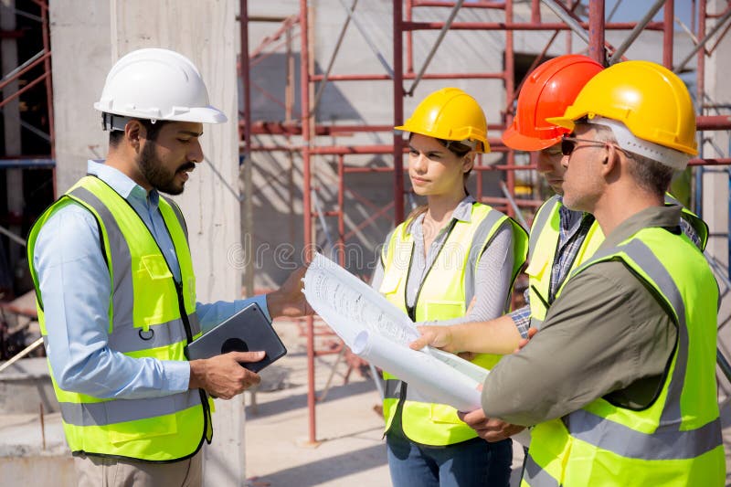 Team Group of Contractor and Architect with Foreman Explaining about ...