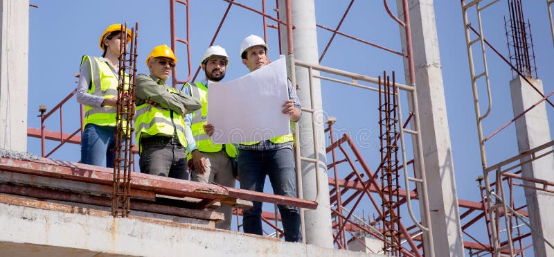 Team Group of Contractor and Architect with Foreman Explaining about ...