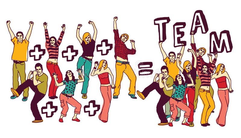 Team Group Happy Young People Color Isolate White Stock Vector ...