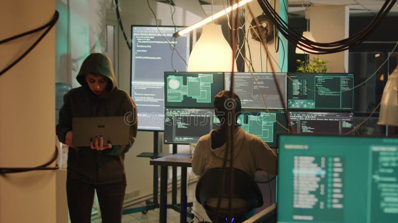 Team of Hackers Working on Breaking Computer System Stock Footage - Video of technology ...