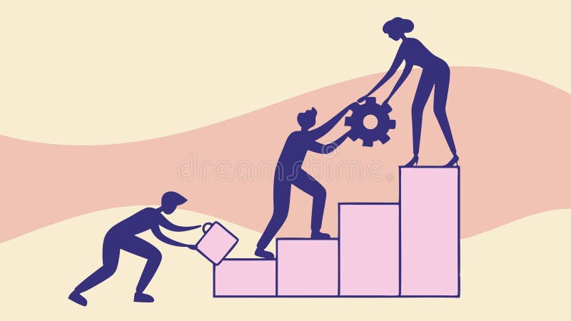 Team Helping Up Stairs, Collaboration and Support, Vector Design ...