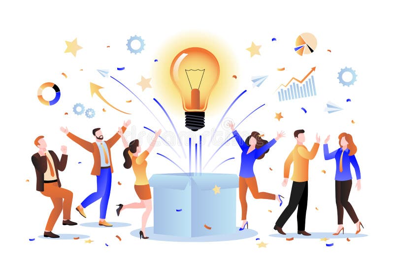 Team Idea Concept. Vector Flat Cartoon Illustration. Group of Creative ...