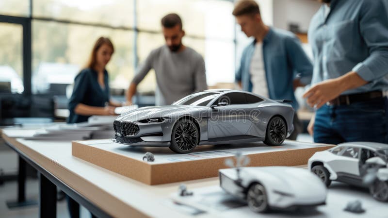 A Group of People are Working on a Model Car AIG41 Stock Illustration ...