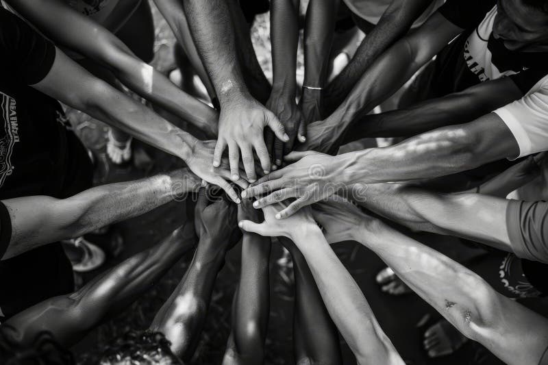 A Team of Individuals Huddles Together, Their Hands Clasped in a Symbol ...