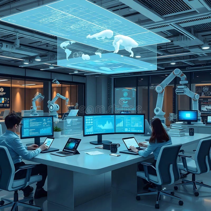 A Team of Innovative Minds, Collaborating in a Futuristic Workspace ...