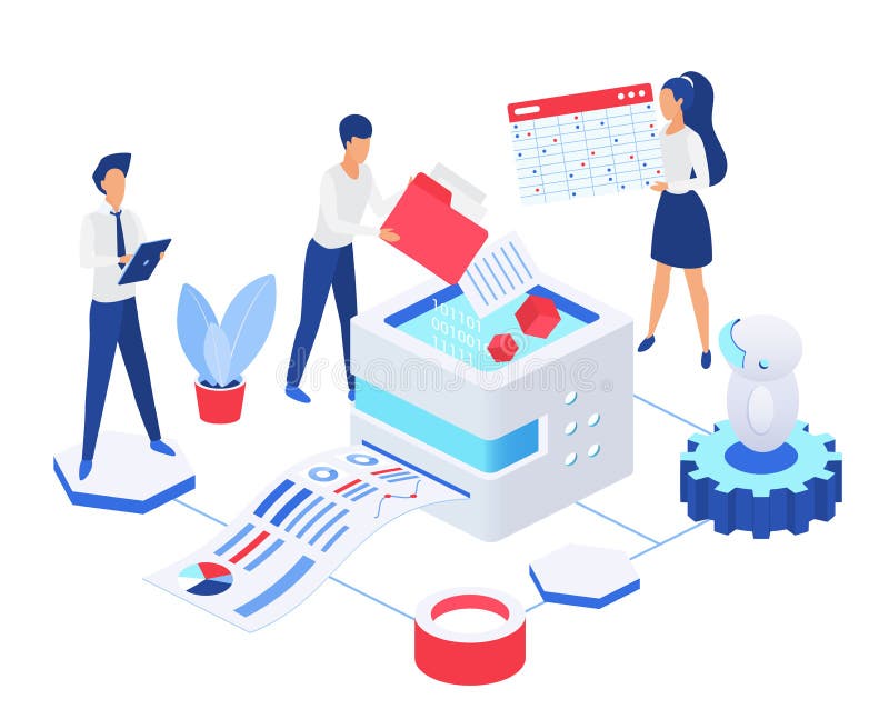 Team Inspecting and Processing Company Data Folders Stock Vector ...