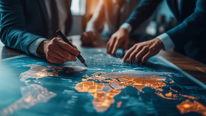 A Team of Intelligence Analysts Studying a Map of Cyber Threats Around ...