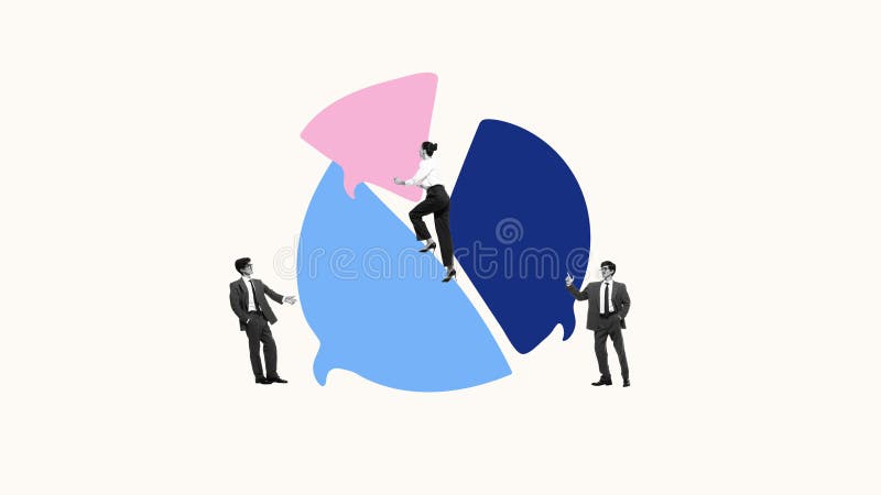 Team Interacting with Colorful Pie Chart in Shape of Speech Bubbles ...