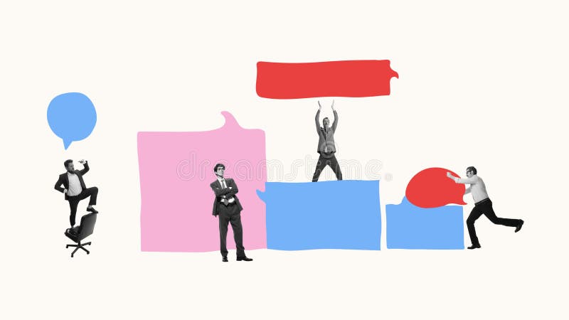 Team Interacting with Colorful Speech Bubbles, Symbolizing ...