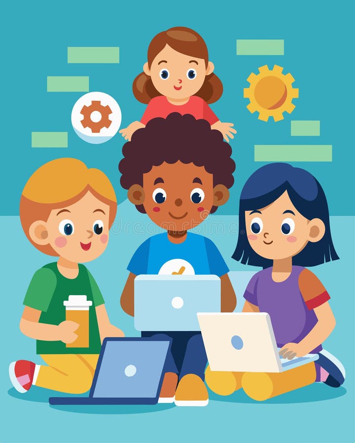 A Team of Kids Participating in a Hackathon Passionately Coding an Inclusive and Interactive ...