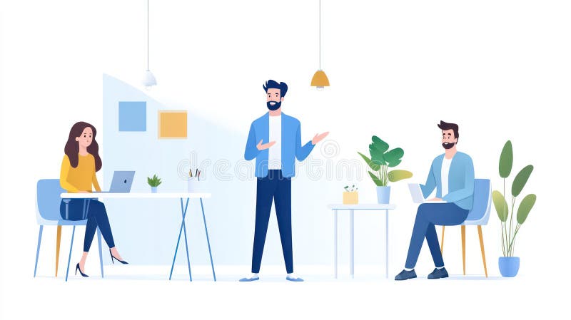 A Team Leader is Engaging with Colleagues in Bright Office Space Stock ...